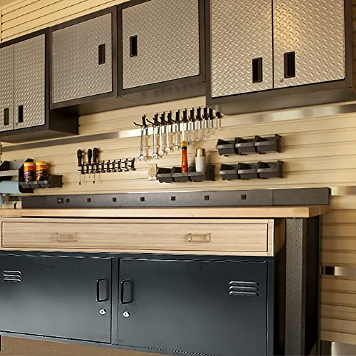 HOPUBUY Metal Storage Cabinet with Lock, Steel Locker Cabinet with Removable Shelves and 2 Locking Doors, Black Storage Cabinets for Home, Garage, Office, Bedroom