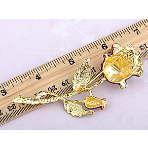 Alilang Womens Belle Red Rose Flower Enamel Crystal Rhinestone Brooch Pin Golden Tone