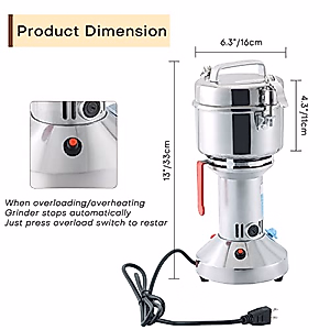 FLKQC High Speed 700g Electric Grain Mill Grinder Powder Machine Spice Herb Grinder 2500W 60-350 Mesh 35000RPM Stainless Steel Commercial Grade for Kitchen Herb Spice Pepper Coffee (700g)