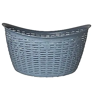 Elly décor Rattan 7.9 gallons Oval Plastic Laundry Basket, Laundry Basket with Cutout Handles, Washing Bin, Dirty Clothes Storage, Bathroom, Bedroom, Closet, 30 lts Blue