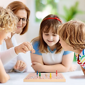 Yellow Mountain Imports 2-in-1 Reversible Wooden Snakes and Ladders, Ludo Game Set - 11.3 inches