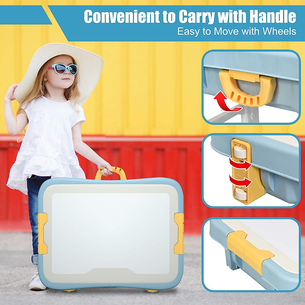 HONEY JOY 6-in-1 Kids Activity Table, Large & Small Size Blocks Compatible w/Classic Blocks, Adjustable Height, Water Table & Sand Table & Dry Erase Easel w/Marker, Kids Play Table with Storage