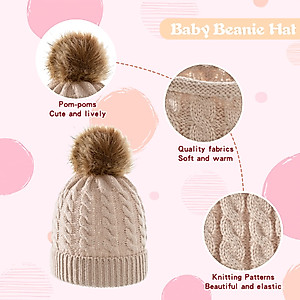 3Pcs Baby Beanie Hat Scarf Gloves Set Infant Knitted Cap Winter Warm Gloves Toddler Neck Warmer for Boys Girls 0-3 Years (Khaki)