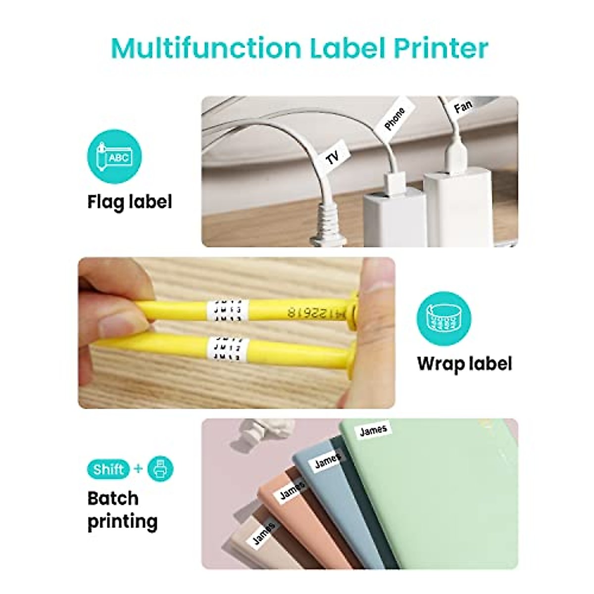 Vixic Portable Label Maker Machine with Tape,D210S Labeler Label Printer,QWERTY Keyboard,Sticker Makers for Labeling with 4 Laminated Tapes,AC Adapter for Home School Kids Office Organization