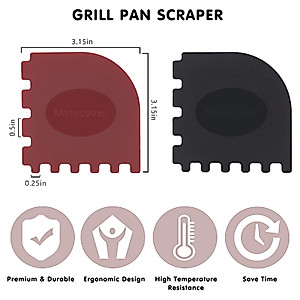 Matscover Grill Pan Scrapers, Cast Iron Scraper with Built-In Adsorption Gadget, Pot Scraper Non Scratch for Cast Iron Skillet, Frying Pans and Griddles Cleaning, Red and Black, 4 Pack