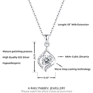 Raelyn&Bev. 18” Sterling Silver Cubic Zirconia Pendant Necklace for Women with Polishing Cloth, Protection Box and Velvet Drawstring Bag