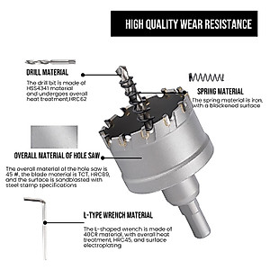 Anfrere TCT 2'' Hole Saw Bit for Hard Metal, Heavy Duty TCT Carbide Cutting Hole Saw Bit with Center Drilling Bit and SDS Shank and L-Wrench for Stainless Steel, Iron, Aluminium, Alloys, Plastics