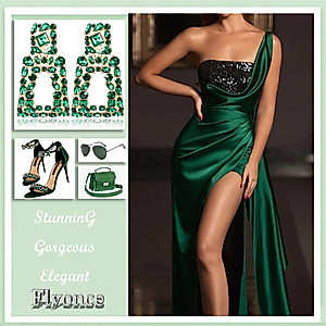 Flyonce Green Earrings for Women, Emerald Green Rhinestone Wedding Party Costume Statement Rectangle Dangle Geometric Earrings Gold-Tone