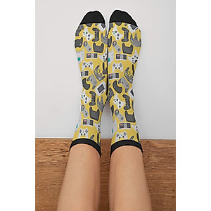 Yaateeh Video Game Gamer Controller Crew Socks Mid Calf Dress Socks Casual Long Tube Socks For Men Women Boy Girl