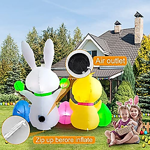 6 FT Easter Inflatables Outdoor Decorations, Built-in LED Easter Blow UP Yard Decorations, Suitable for Yard, Garden, Outdoor, Lawn,Bunny Chicks Playing Decoration