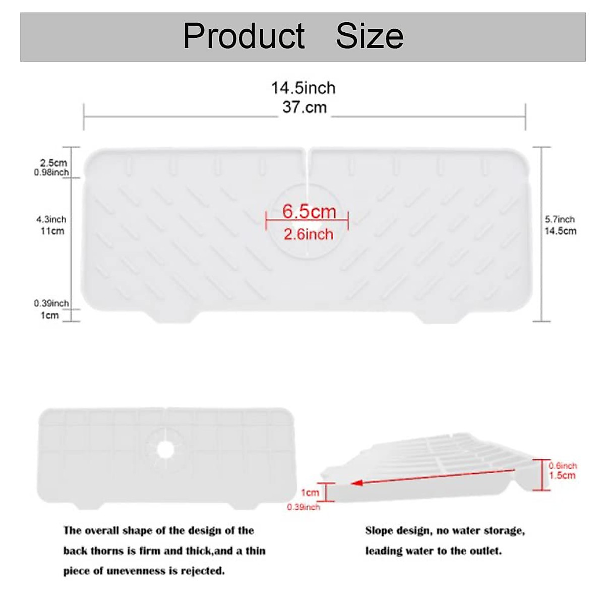 Faucet Splash Catcher, Silicone Faucet Water Catcher Mat, Drip Protector Splash Countertop, Sink Draining Pad Behind Faucet for Kitchen & Bathroom Countertop Protect, 37 * 14.5 * 1.5cm (White, 1)