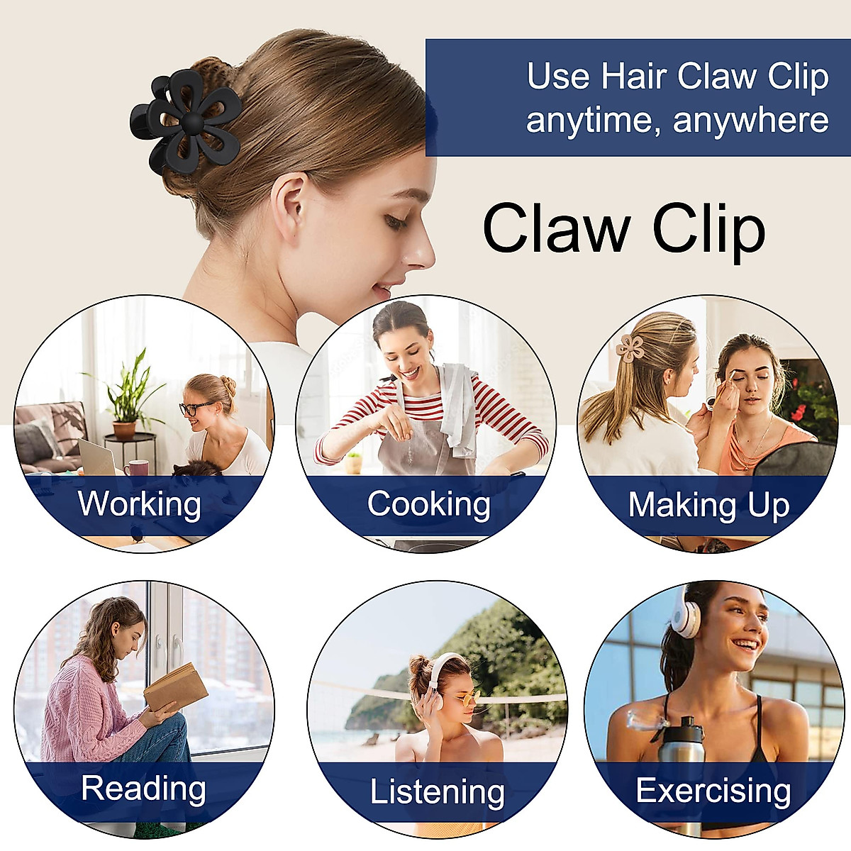 Flower Hair Claw Clip for Women Girls - Cute Matte Flower Non Slip Big Hair Clips for Thick Hair - Strong Hold