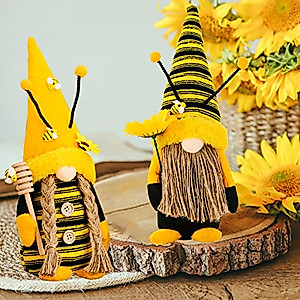 ZTML MS 2Pcs Bumble Bee Gnomes Plush Decor,Handmade Summer Gnomes Sunflower Gnomes Decor, Mr and Mrs Honeybee Gnomes Plush Tomte Elf World Bee Day Decor Tiered Tray Decor