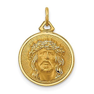 Diamond2Deal 14k Yellow Gold Hollow Satin Small Round Jesus Medal