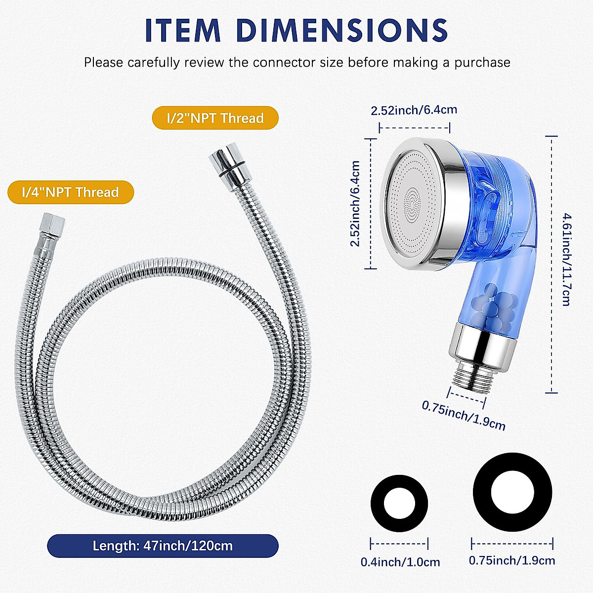 LukLoy Blue Shampoo Bowl Sprayer Head with Filter, 1/4" Nut Shampoo Bowl Hose(Stainless Steel Material) for Portable Salon Sink, 3 Sprayer Modes & High Pressure