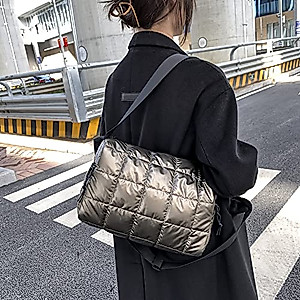 Quilted Crossbody Bag for Women Puffy Shoulder Bag Padded Puffer Messenger Bag Hobo Bag with Inner Pocket