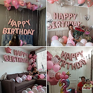 Pink Happy Birthday Balloon Banner, 16 Inch Foil Mylar Happy Birthday Balloons Letters, Reusable Happy Birthday Sign, Pink Birthday Decorations for Women and Girls