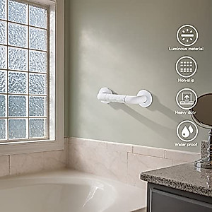 Stainless Steel Shower Grab Bar with Plastic-Plated Finish, Shower Grab Bars for Seniors, Luminous Circles and Cover Flange, Bathroom Handicap Handrails, White 12 inch