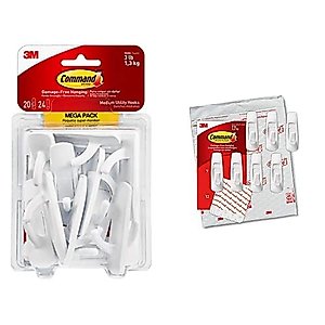 Command Large Utility Hooks, White, Ships in Own Container & Utility Hooks Mega Pack, Medium, White, 20-Hooks (17001-MPES), Organize and Decorate Your Dorm