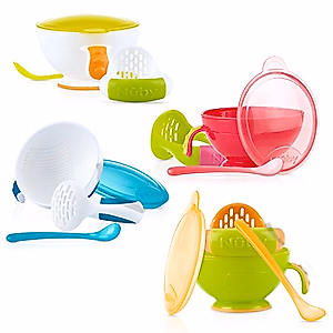 Nuby Garden Fresh Mash N' Feed Bowl with Spoon and Food Masher, Colors May Vary