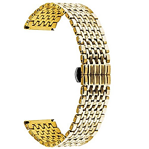 SINAIKE Multi Stripes 18mm Gold Two Tone Watch Strap Tapered Engravings Stainless Steel Metal Watch Band for Men Women