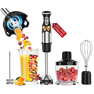 Immersion Blender 5 in 1 Handheld Blender - 1100W Scratch Resistant Blender Stick, 12 Speed and Turbo Boost Hand Blender with Chopper,Beaker,Whisk and Milk Frother for Milkshake Puree Smoothie Food