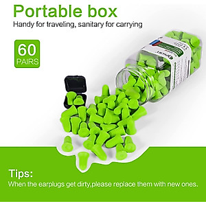 60Pair Ultra Soft Foam Earplugs, 35dB Ear Plugs for Sleeping Noise Cancelling, Earplugs Sound Blocking Sleeping, Foam Ear Plugs for Shooting, Travel