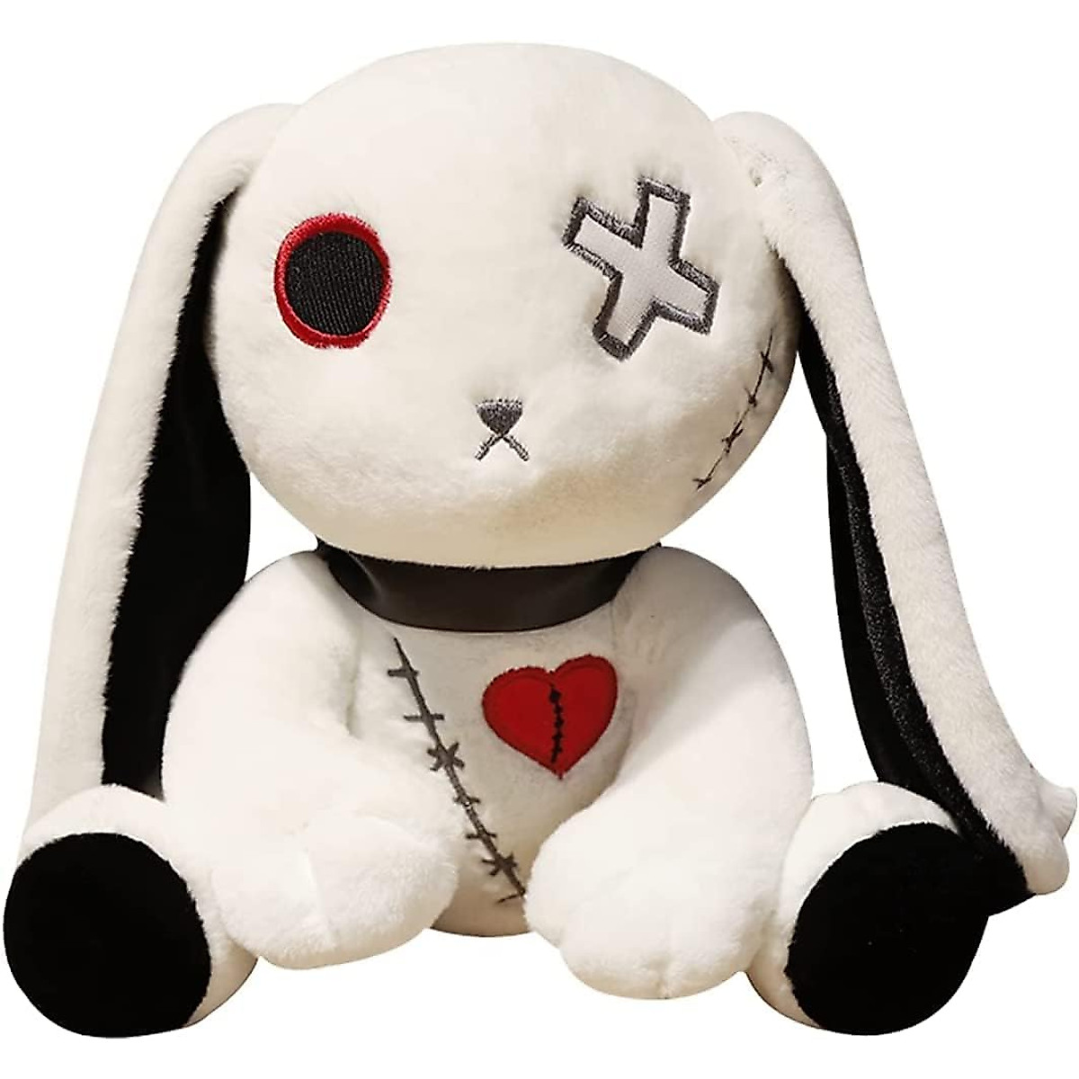 12in Creepy Goth Bunny Plush Crazy Rabbit Plushie Toys, Spooky Bunny Stuffed Animal Doll for Halloween Easter Christmas Birthday Gift (White)