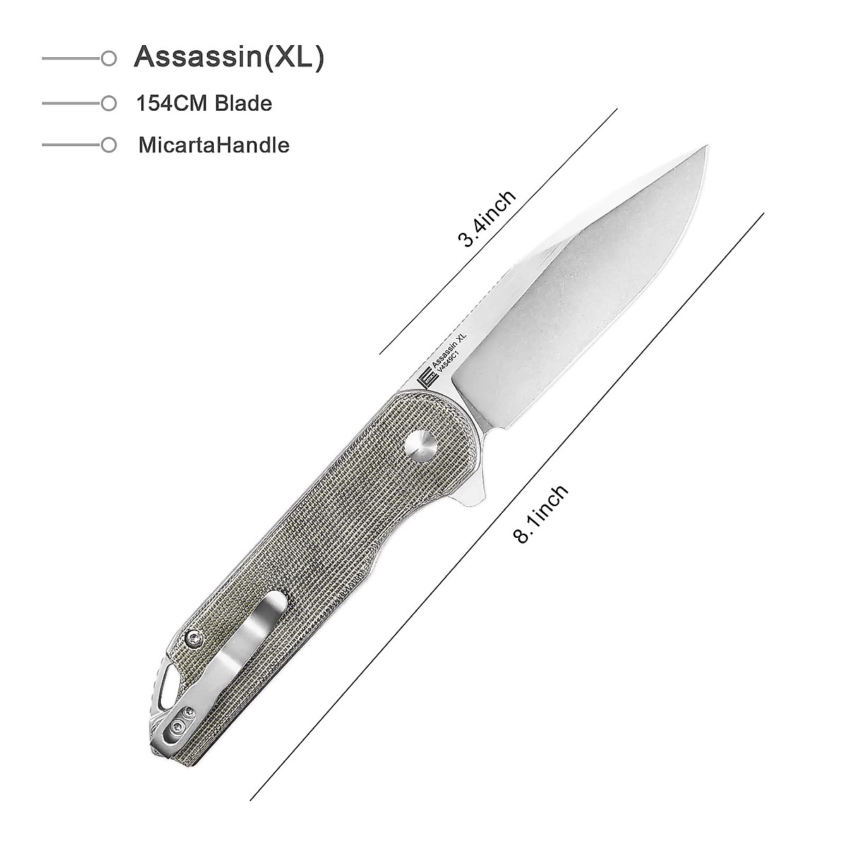 Kizer Assassin(XL) EDC Knife 154CM Steel, Micarta Handle Pocket Knife Flipper Opener Folding Knives V4549C1