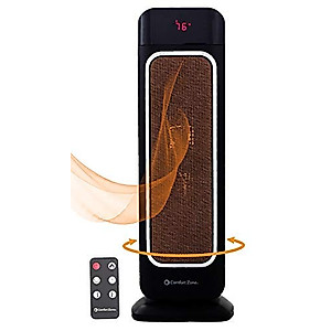 Oscillating Space Heater – Ceramic Forced Fan Heating with Stay Cool Housing - Tower with Remote Control, Digital Thermostat, Timer, Large Temperature Display and Efficient ECO Mode - by Bovado USA
