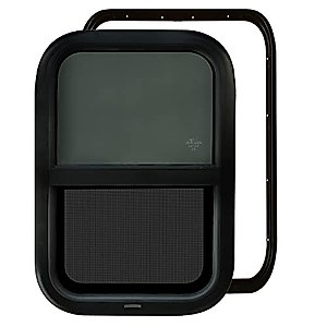 Aucuda RV Windows with Trim Rings, 15" W x 22" H Replacement RV Windows for 1-3/4’’ Wall Thickness, Vertical Slide Trailer Window with Screen, DOT Certification Qualified Camper Window.