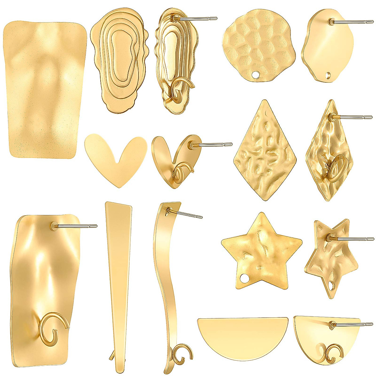 80 Pieces Gold Plated Earring Posts Earring Studs with Loop Hole Heart Star Shaped Earring Studs for Jewelry Earring Making, Assorted Shapes