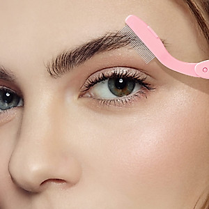 G2PLUS 4PCS Folding Eyelash Comb, Eyebrow Comb Metal Teeth, Eyelash Separator Comb, Eyelash Brush and Comb, Professional Tool for Define Lash & Brow (Pink+Black)