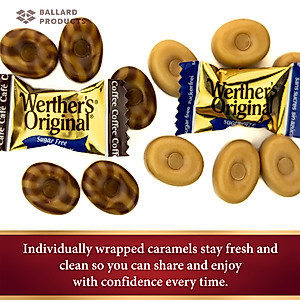 Werthers Sugar Free Hard Candy Variety Pack of 6 - 3 Bags Each Flavor - Original Hard Candy and Caramel Coffee - Individually Wrapped Sugar Free Candy - Bundle with Ballard Products Pocket Bag