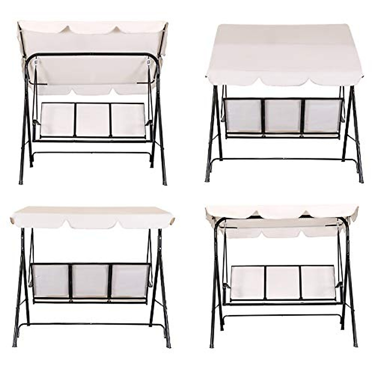 Flex HQ Patio Porch Swing Chair Canopy Outdoor Lounge 3-Person Seat Hang Bench Hammock (Beige)