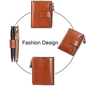 Lavemi Small Compact Women Wallet RFID Blocking Genuine Leather Bifold Purse with ID Windows(Brown)