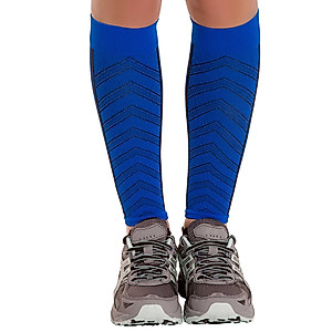 Zensah Featherweight Compression Ultra-Light Calf Sleeves, Sporty Blue, Medium