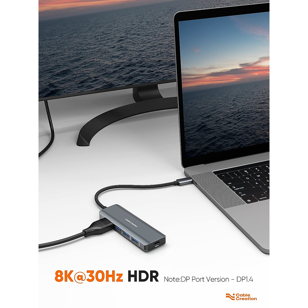 CableCreation 8K HDMI USB C Hub Bundle with Short USB to USB C Cable 1.6FT