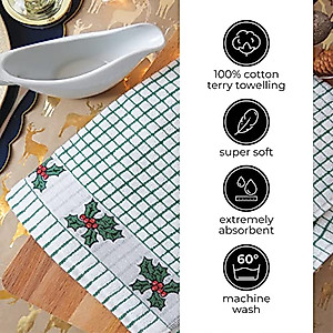The Original Poli-dri Kitchen Towel from Samuel Lamont 100% Cotton (Holly Leaves)