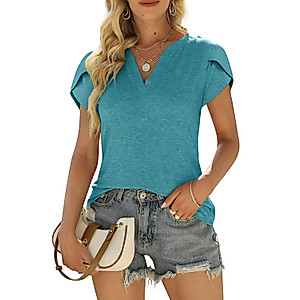 Women Summer T Shirts Petal Short Sleeve Summer V Neck Tee Tops for Women