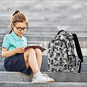 MNSRUU Laptop Backpack with Chest Strap, Gothic Skulls Black Grey Paisley School Backpack, Travel Hiking Backpack for Boys Girls Teen Adult, Rucksack, Knapsack