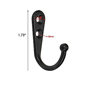 Bitray Wall Mounted Robe Hook Single Coat Hanger, 12PCS Two Hole Coat Hooks Zinc Alloy Antique Hook Single Hook with Screws (1.73" x 1.18", Black)