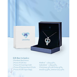 Mkhhy Gifts for Wife Birthday Anniversary S925 Silver Necklace for Women Girlfriend Her Infinity Heart Birthstone Womens Jewelry for Mom Daughter Mothers Day Valentines Day Christmas March Aquamarine