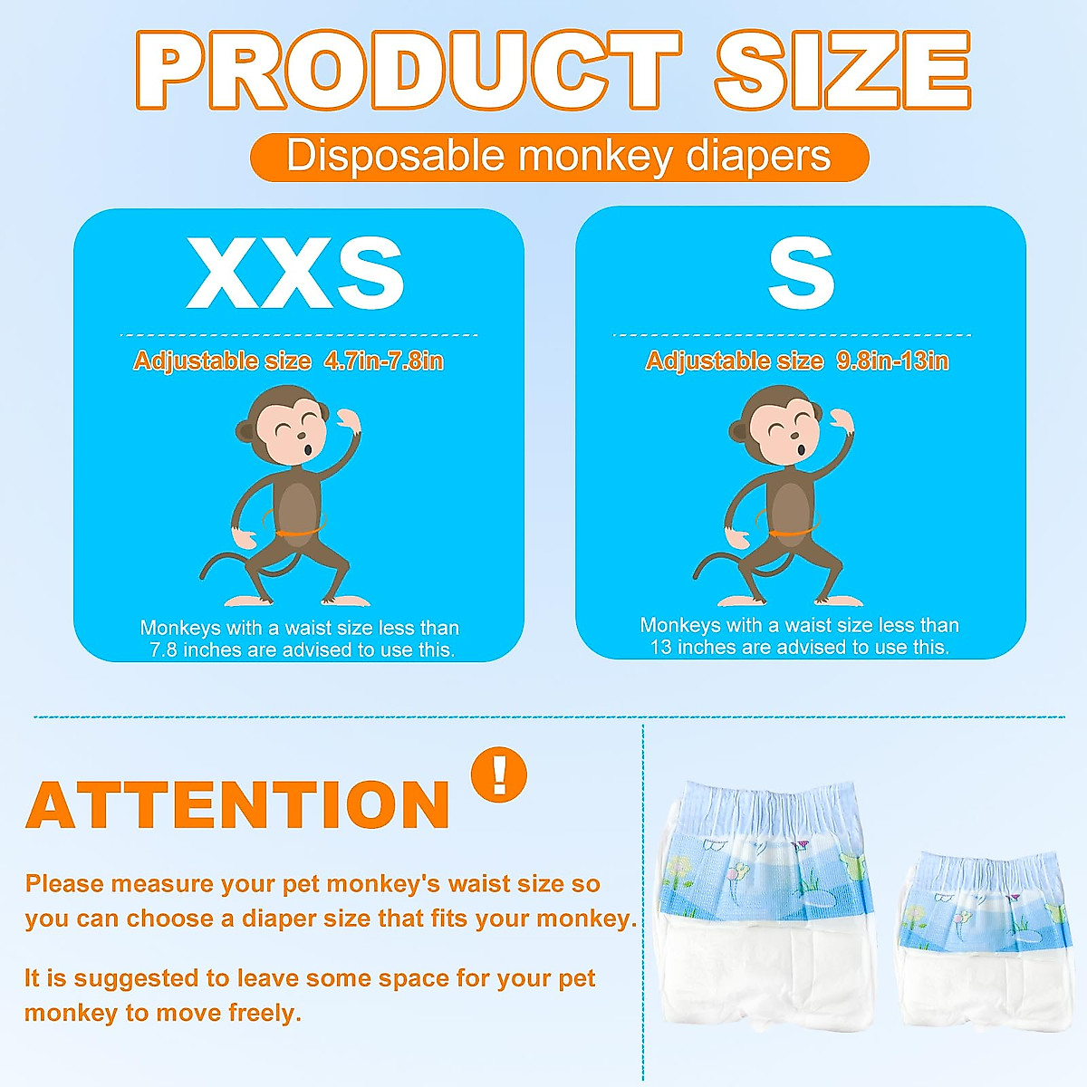 Disposable Monkey Diapers,Marmoset Diapers with Adjustable Elastic Waistline,Monkey Diapers for Pet Monkeys,Ultra Absorbent Leak-Proof,for Marmosets、Capuchin Monkeys、Proboscis Monkey Etc.(20PCS) (s)