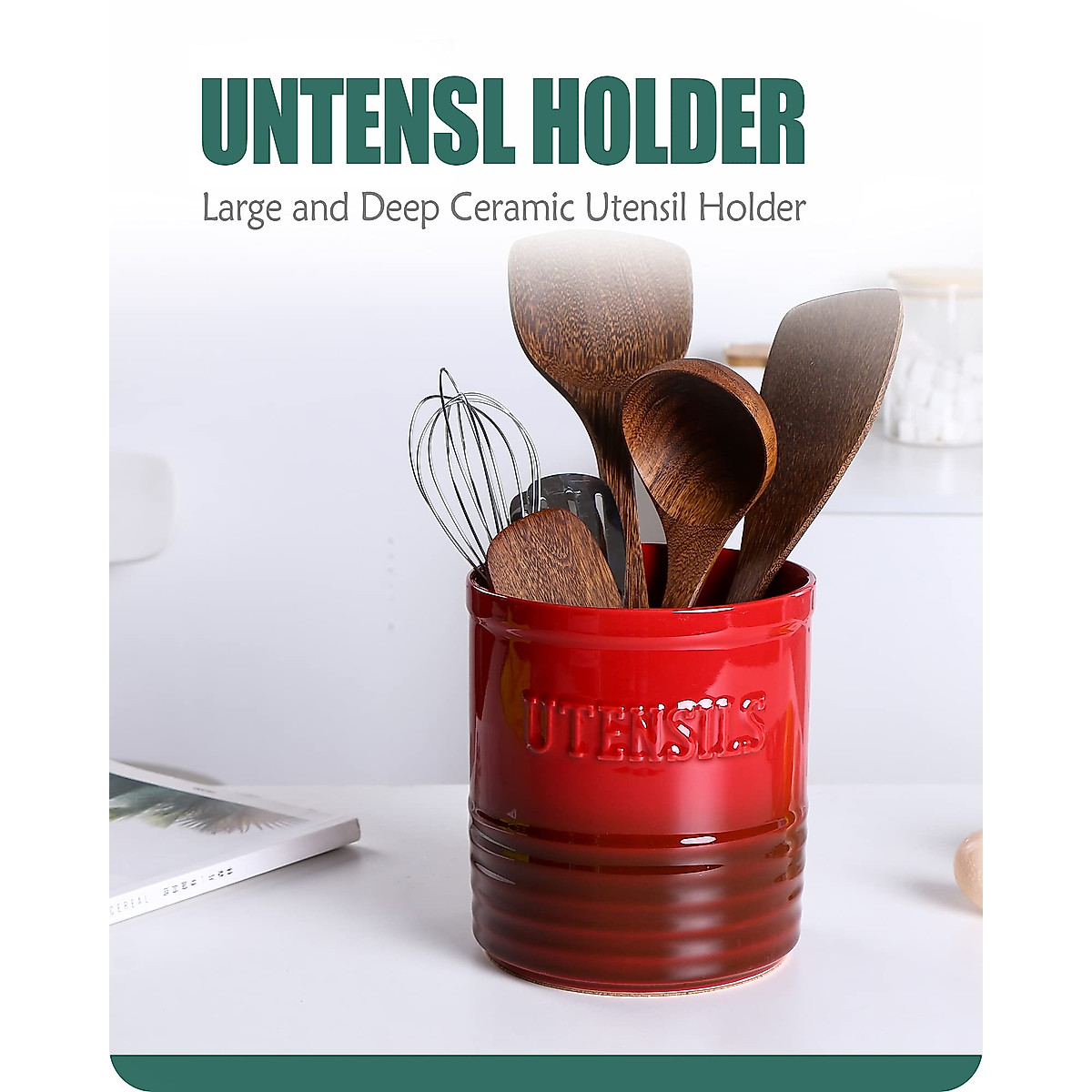 Kitchen Utensil Holder, Lareina Utensil Caddy for Countertop & Lareina Large Ceramic Casserole Dish with Lid