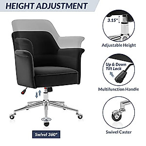 BELLEZE Modern Home Office Chair, 360 Degree Swivel Desk Chair Velvet Office Chair with Metal Base, Rolling Chair Adjustable Chair with Arms and Wheels for Bedroom, Study, Vanity - Peyton (Gray)