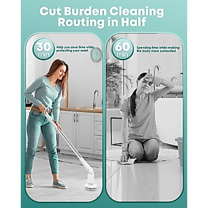 Electric Spin Scrubber, TRAJADA Shower Cleaning Brush with 5 Replacement Heads,3 Adjustable Angle Shower Scrubber,Cordless Power Scrub with Extension Handle for Cleaning Bathtub Grout Tile Floor