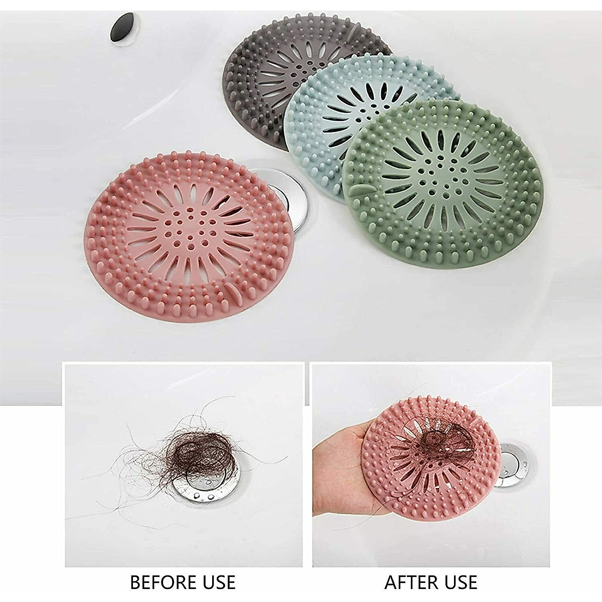 TFCFL 4 PCS Silicone Hair Stopper Shower Drain Strainer Hair Strainer for Bathroom, Bathtub, Laundry and Kitchen