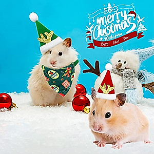 CooShou Christmas Rabbit Hat Guinea Pigs Hat Triangular Scarf Small Animals Christmas Costume Christmas Red Green Gift Pattern for Bunny Sugar Glider Guinea Pigs (S)