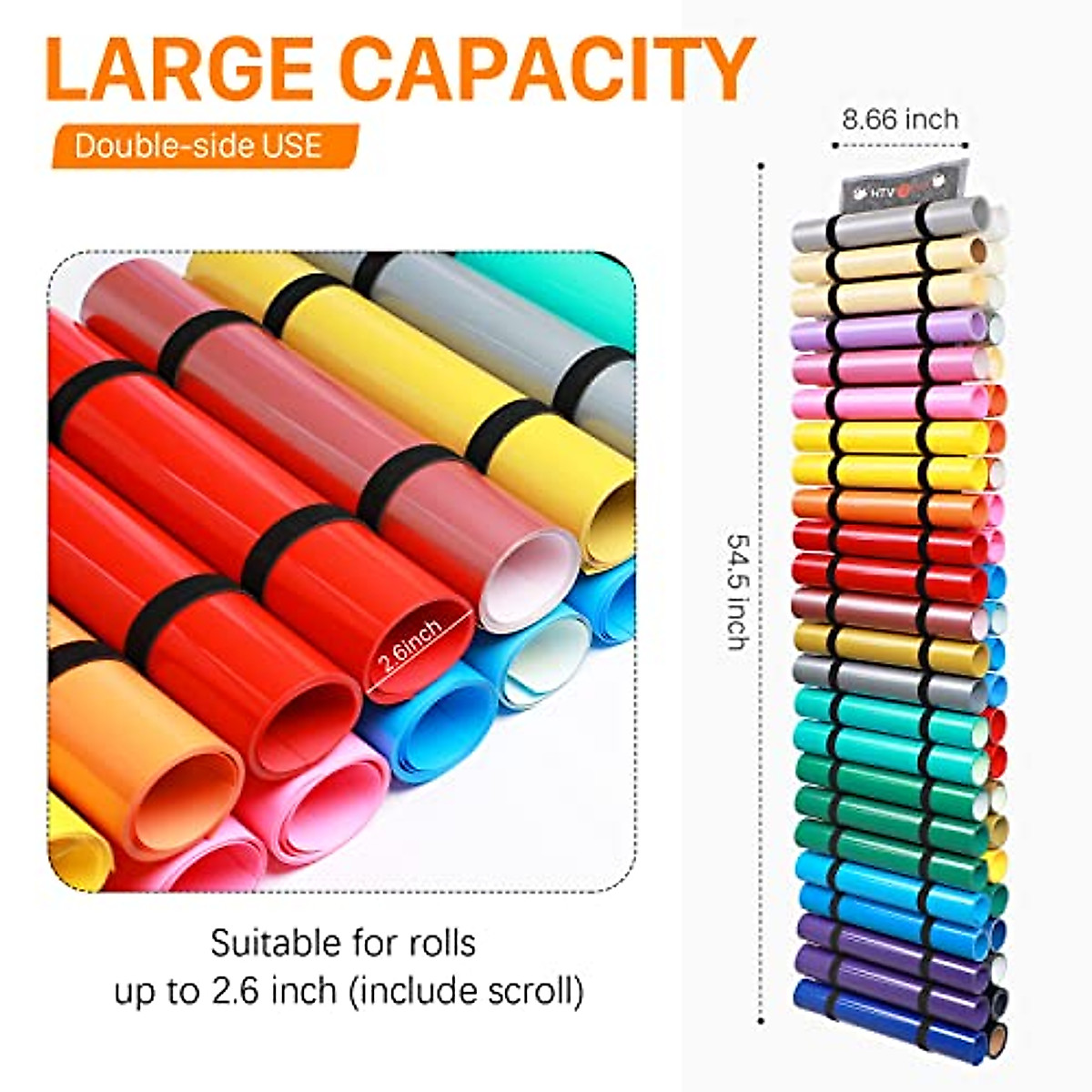 HTVRONT Vinyl Storage Organizer, Vinyl Roll Holder Holds Up to 48 Rolls, Grey Craft Vinyl Organizer Wall Mount/Hanging Over the Door, Vinyl Roll Storage for Home Craft Room